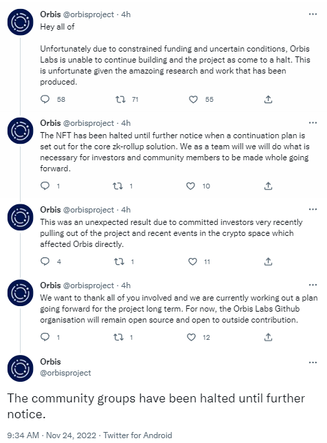 Cardano生态ZK-Rollup扩容项目Orbis已停止运营 | PANews