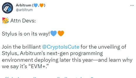 Arbitrum将推出新编程环境Stylus，可与EVM互操作 | PANews