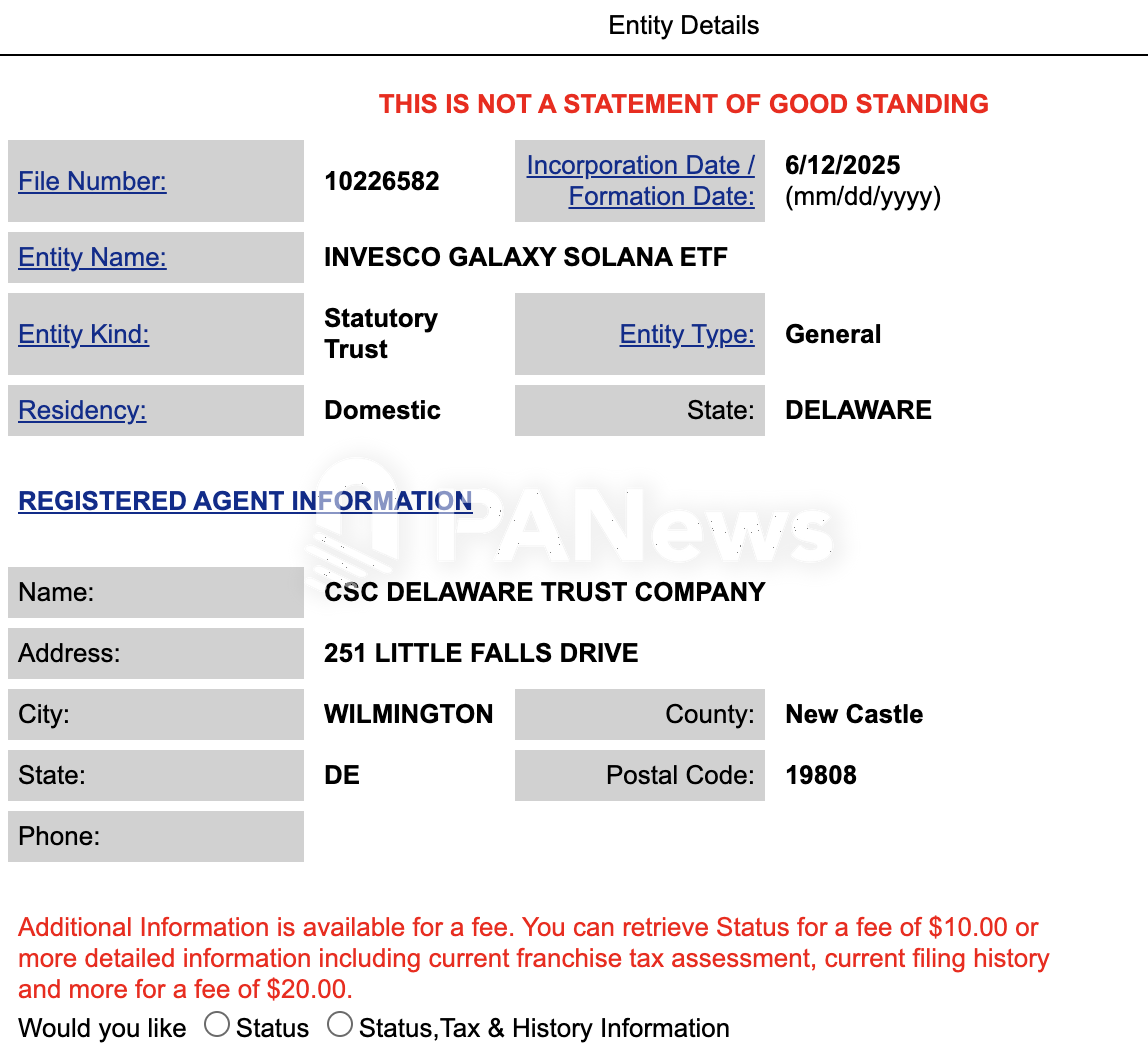 Invesco and Galaxy jointly register Solana spot ETF trust | PANews